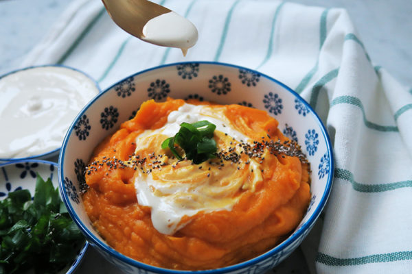 Sweet potato purée with roasted garlic and cashew cream | The Green Creator